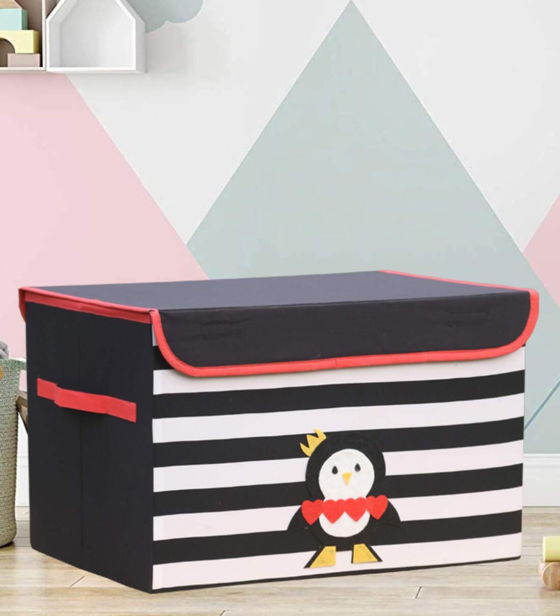 Buy Penguine Fabric Big Kids Storage Box in Black Colour Online - Kids ...