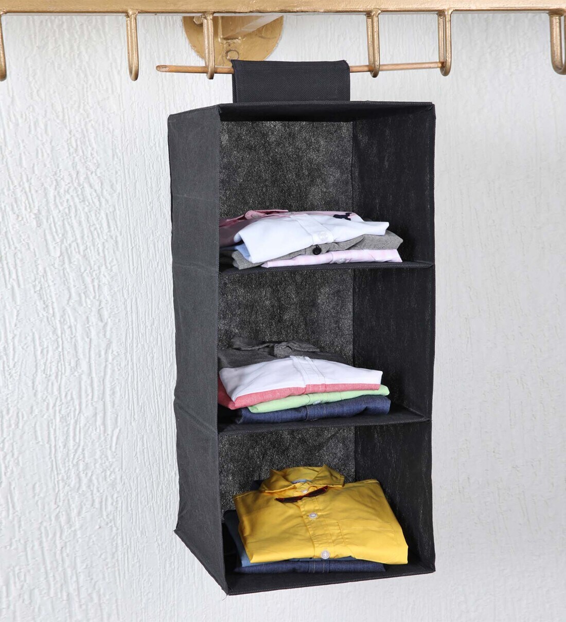 Buy Black solid Polypropylene Foldable Collapsible Cupboard Hanging ...