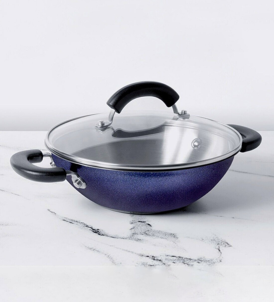 Buy Centennial Non- Stick Blue Stainless Steel Kadhai with Lid at 18% ...