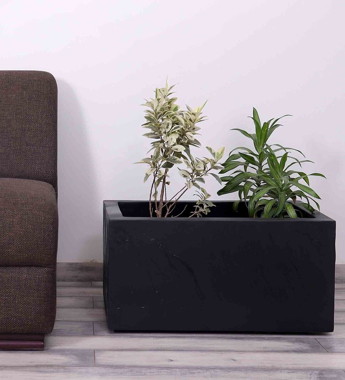Buy Black Stone Finish Fiberglass Rectangle Shape Floor Planter Online ...