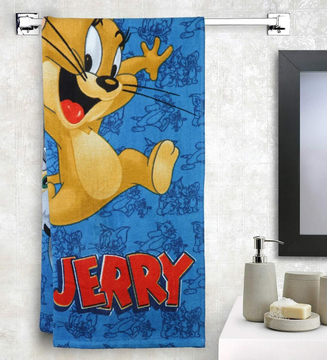Buy Blue 100% Cotton Tom & Jerry Kids Bath Towel by Bianca Online ...