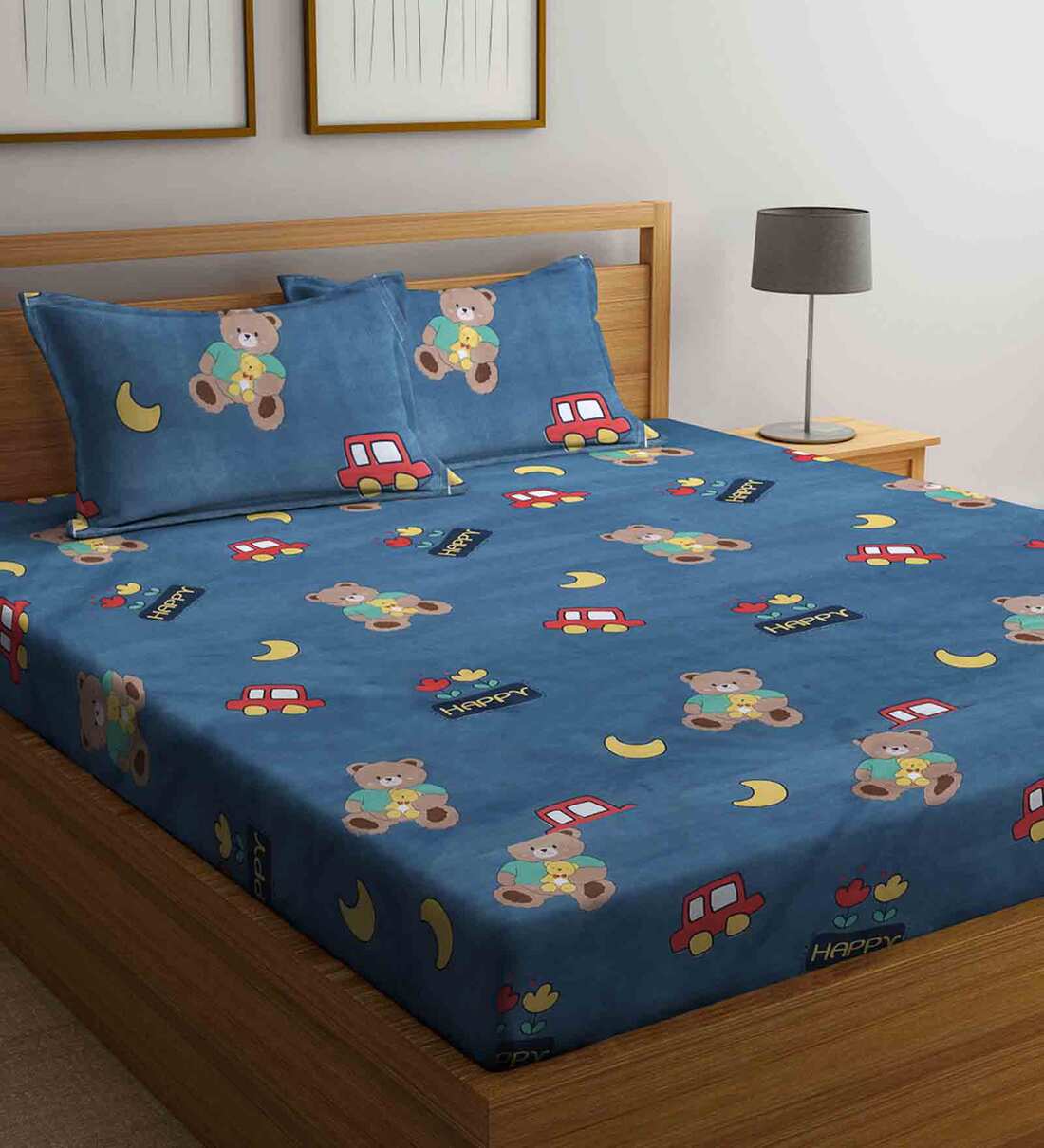 Buy Blue Characters 210 TC Poly Cotton Double Size Bedsheet With 2 ...
