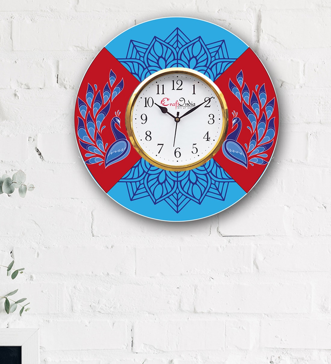 Buy Blue Engineered Wood Analog Ethnic Wall Clock by Ecraftindia Online ...