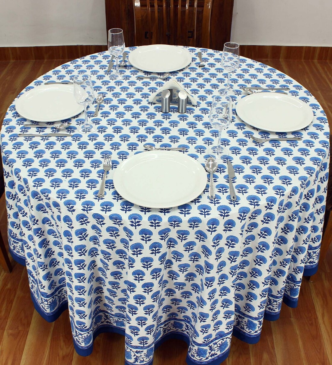 Buy Freesia (72x72) Blue & White Cotton Table Cloth at 33% OFF by Home ...
