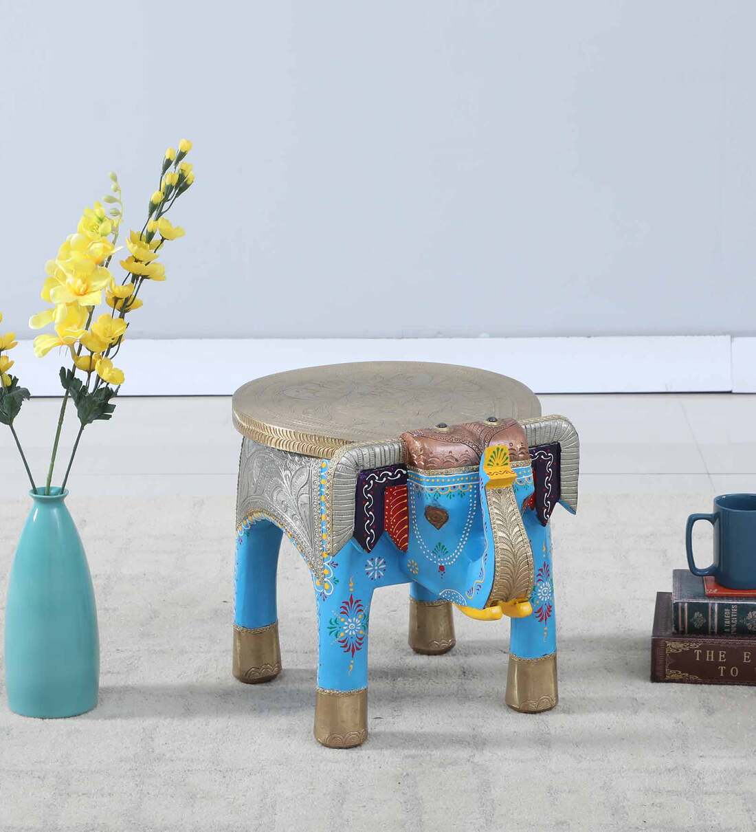 Buy Raising Blue Wooden Elephant Stool Online - Chowkies - Spiritual ...