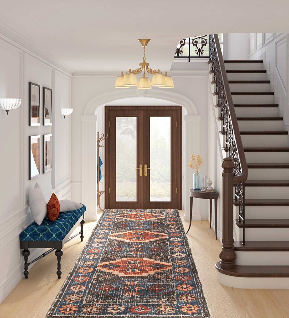 Buy Blue Wool Traditional 2 ft x 8 ft Hand Tufted Floor Runner by ...