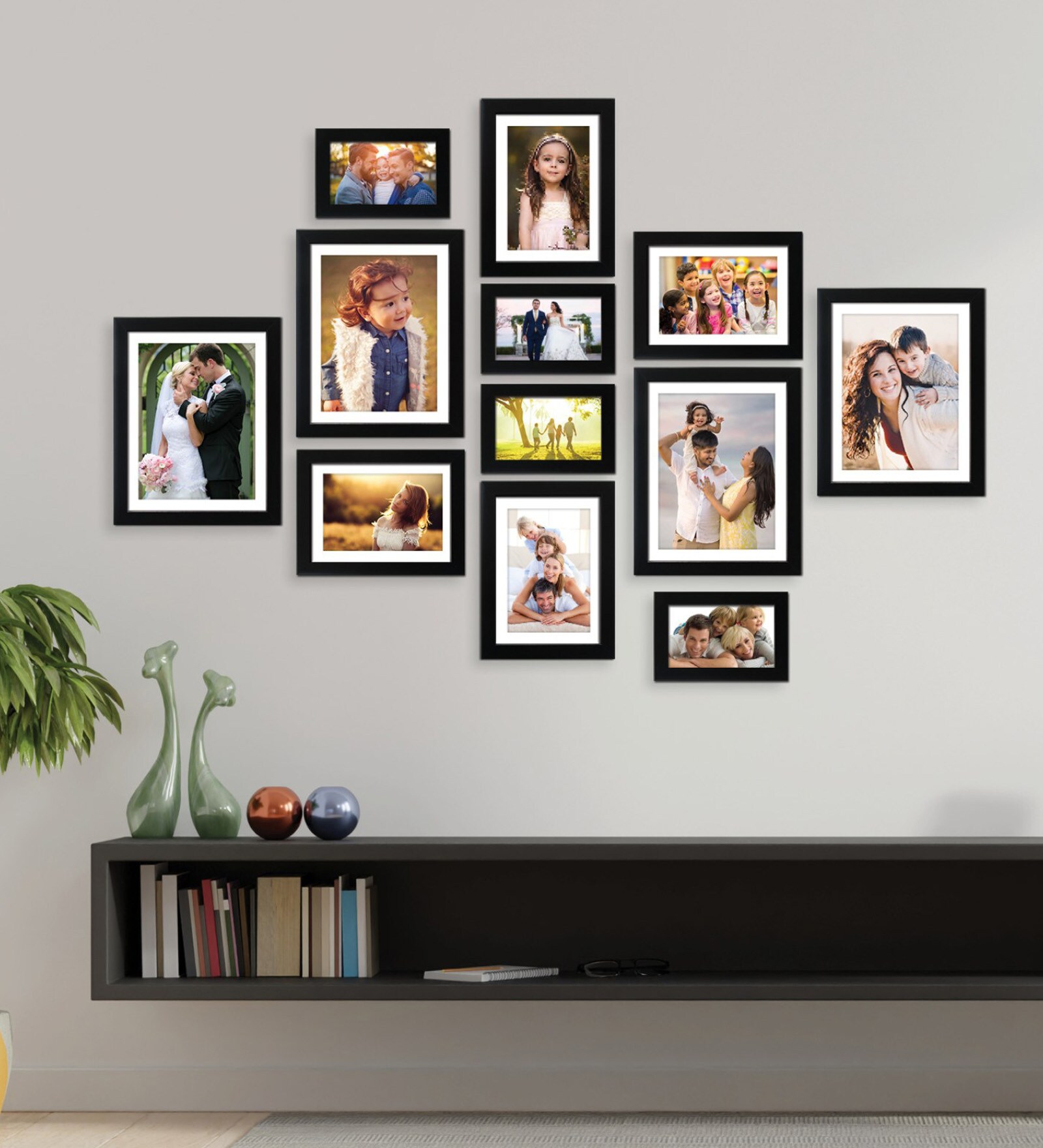 Buy Black Engineered Wood Collage Photo Frames, Set of 12 by Random ...