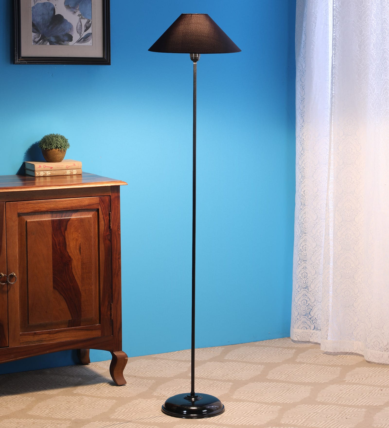 Buy Black Fabric Shade Floor Lamp With Black Base By Tu Casa Online ...