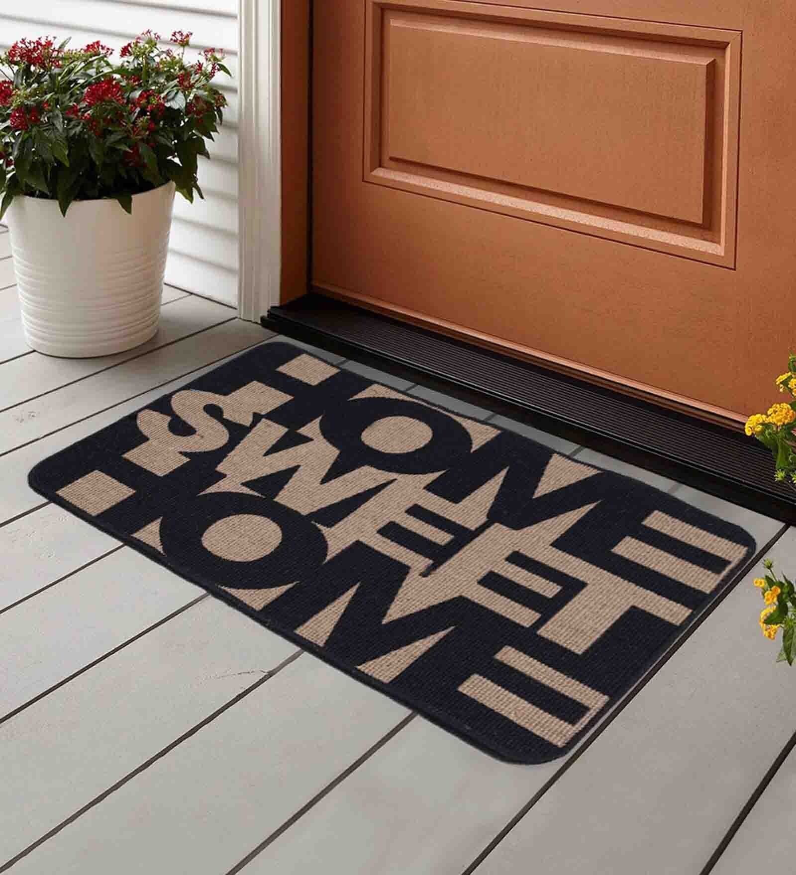 Buy Black Slogan Jute 32 x 20 Inches Anti Skid Door Mat by Saral Home ...