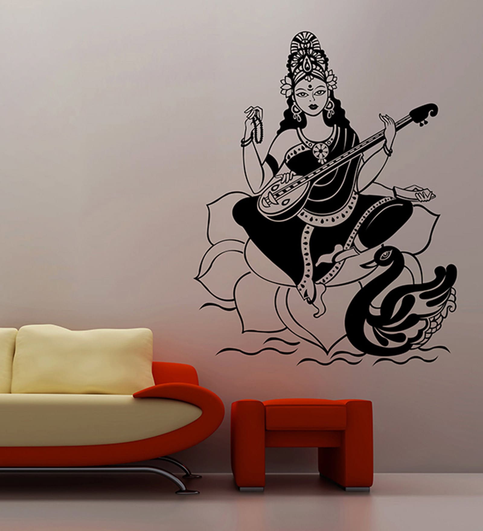 Buy Black PVC Vinyl Maa Saraswati Wall Sticker by Print Mantras Online ...