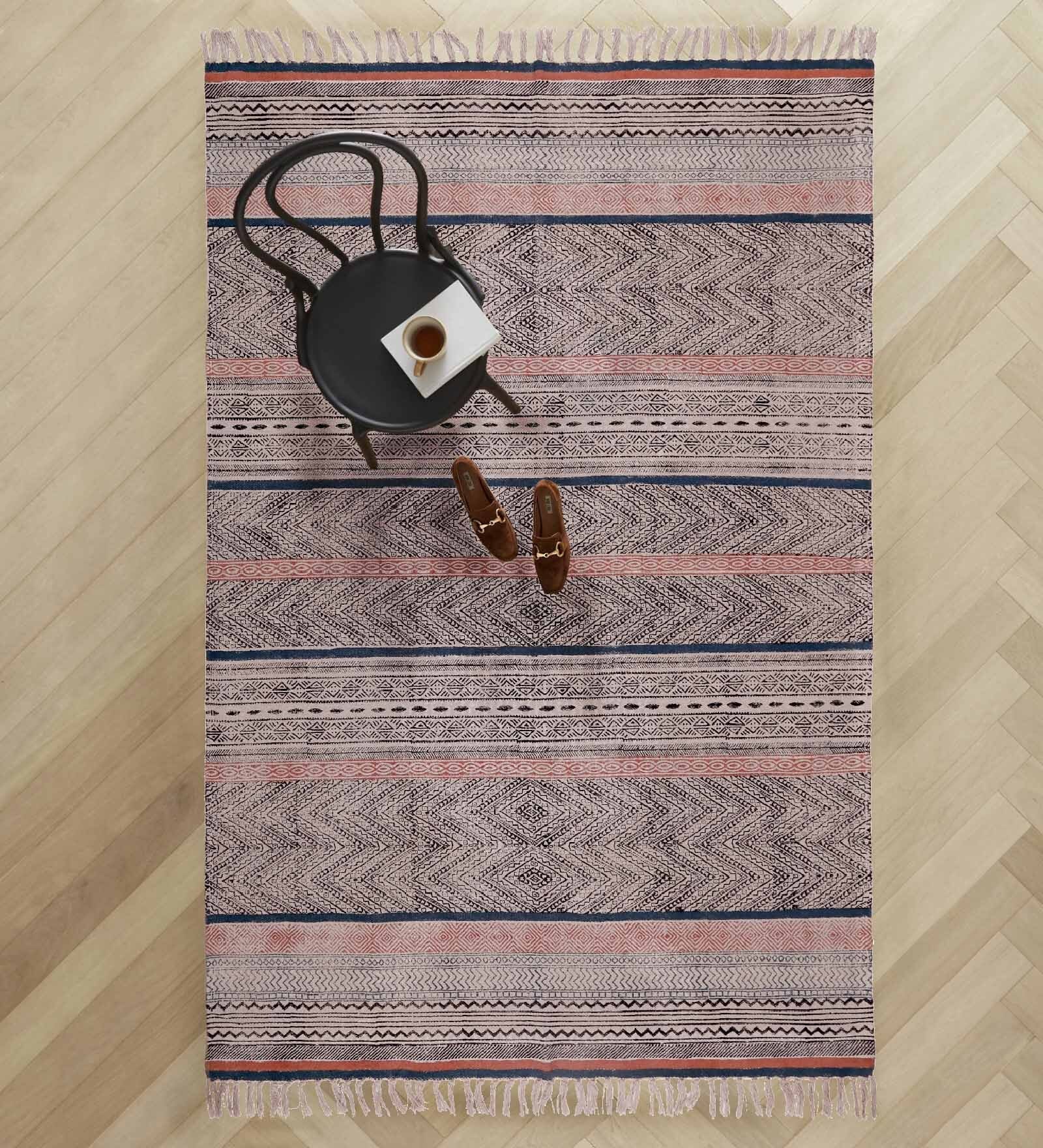 Buy Multicolor Cotton 4 ft X 6 ft Machine Made Dhurrie by Orna House ...