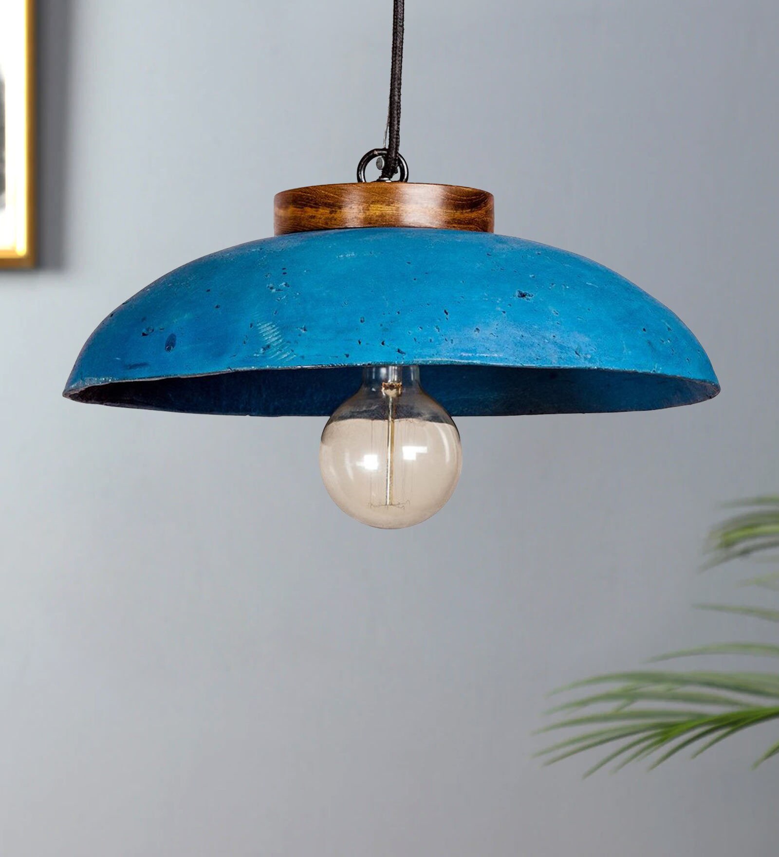 Buy Blue Feather Cement Single Hanging Light by Oorjaa Online - Globe ...