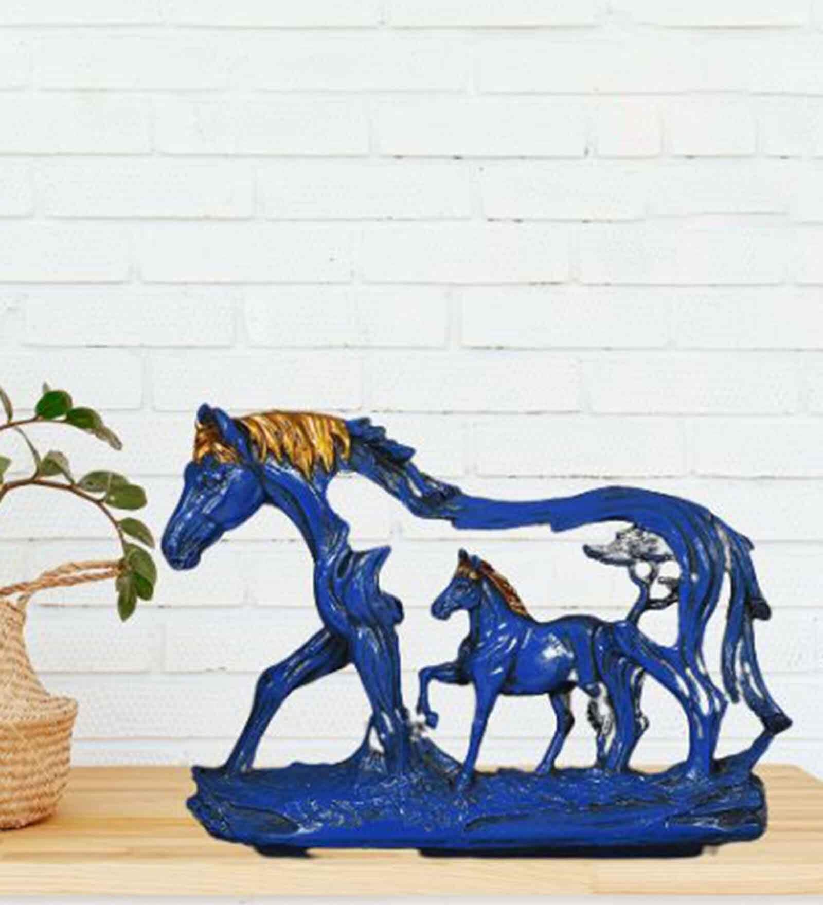 Buy Blue Resin Horse With Baby Horse Statue at 65% OFF by Craft Emporio ...