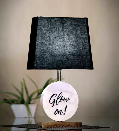 Buy Blue Fabric Shade Marble Table LED Lamp With Antique Copper Base By ...