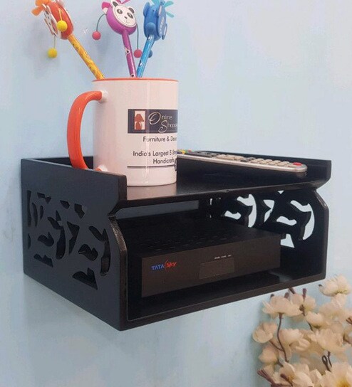 Buy Engineered Wood Carved Wall Mounted Set Top Box Holder in Orange ...