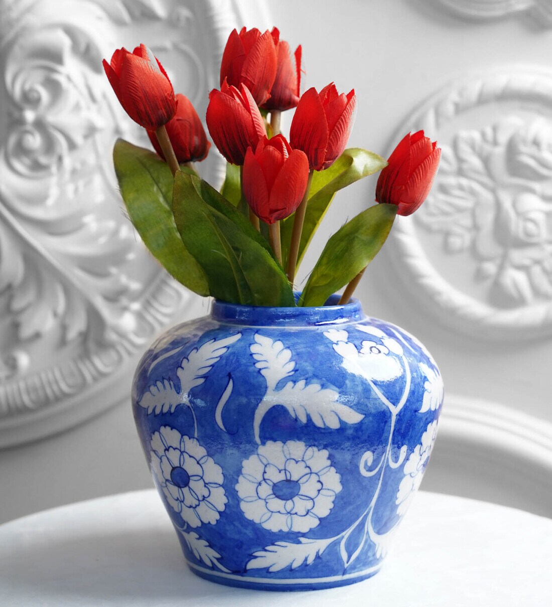 Buy Botanic vase Blue Colour Ceramic Table Vase by Folkstorys Online ...