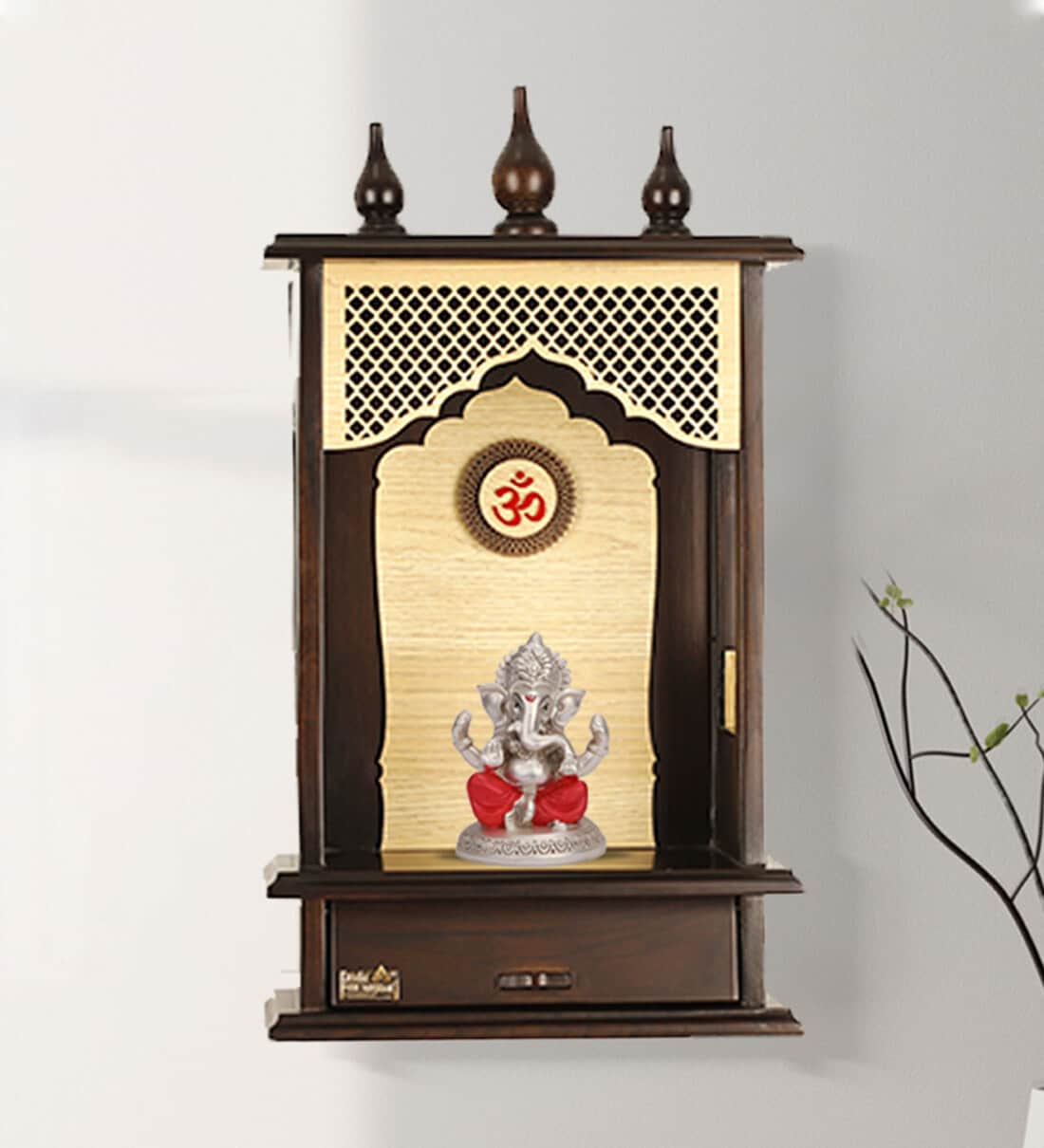 Buy Brown Indian Teak Wood Hand Crafted Mahirap Home Mandir By Creata ...