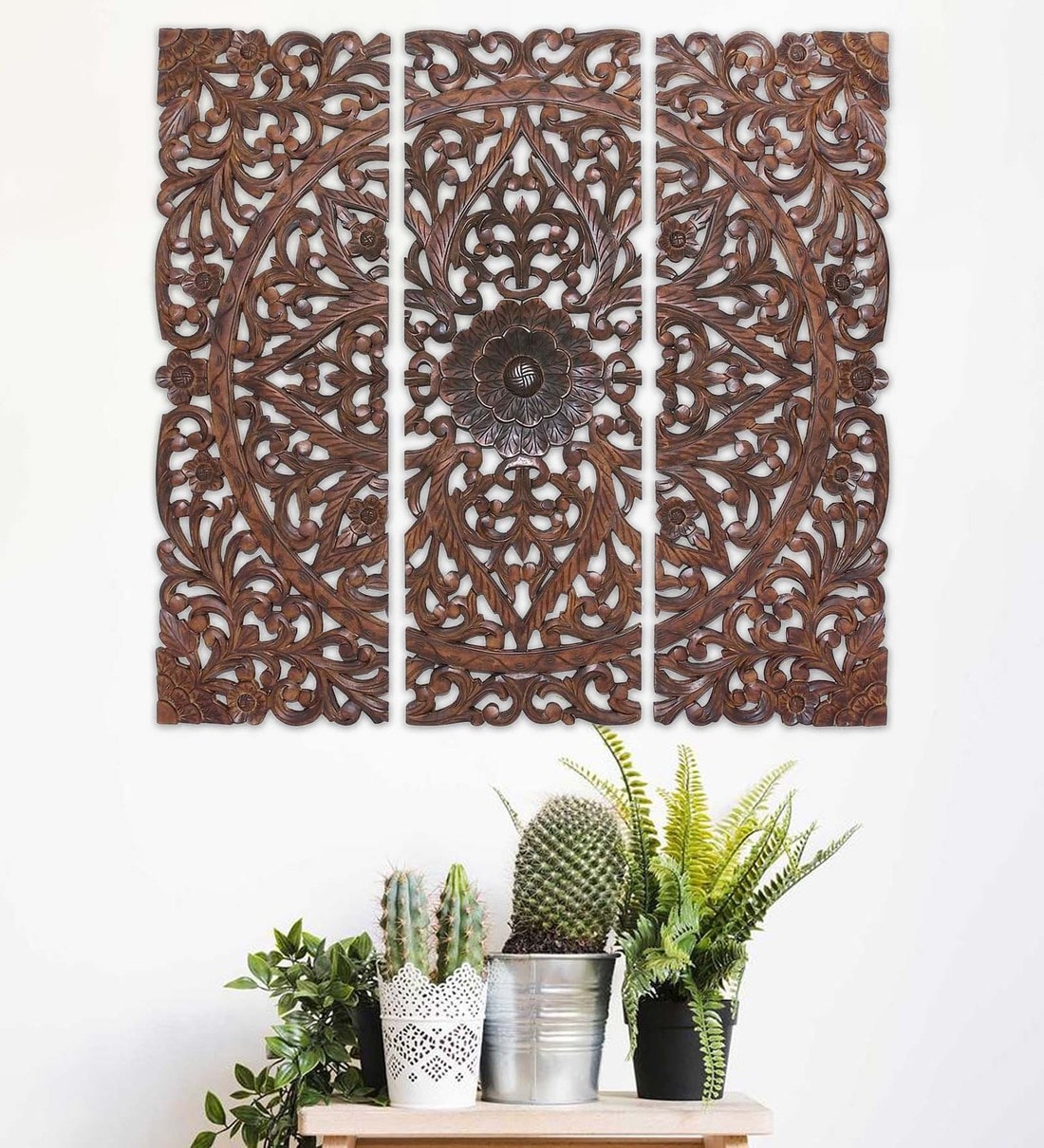 Buy Brown MDF Wooden Wall Panel Set of 3 By Shilpi Online - Wooden Wall ...