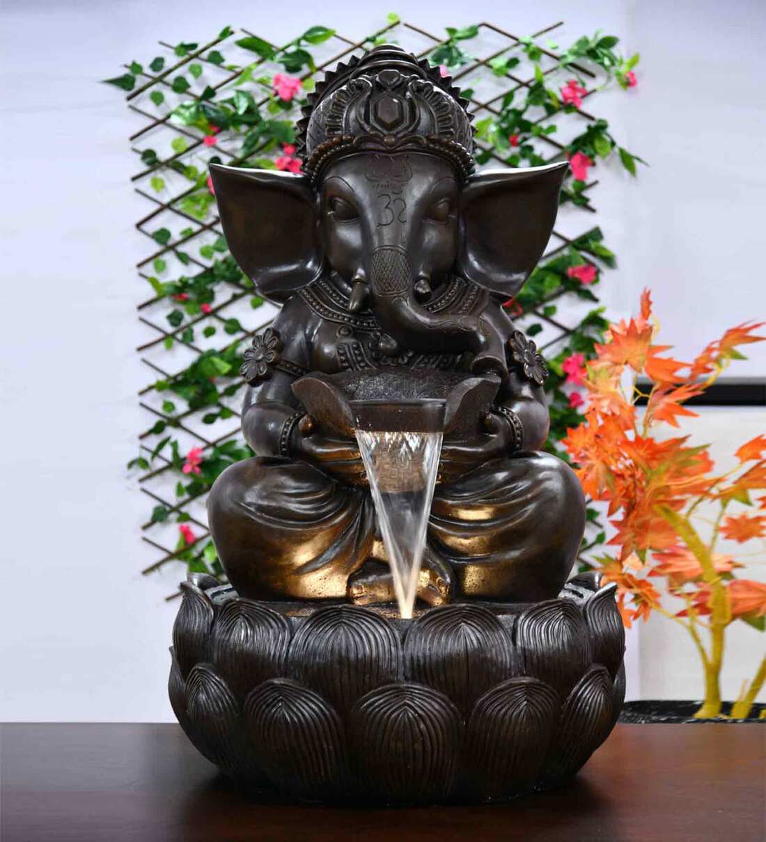 Buy Brown Polyresin Maha Ganesha On Lotus Water Fountain Online ...