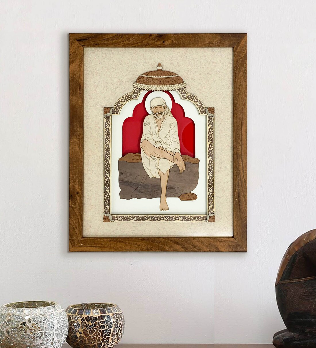 Buy Brown Wood Sai Baba Vineer Wall Mural By Frames Cottage Online ...