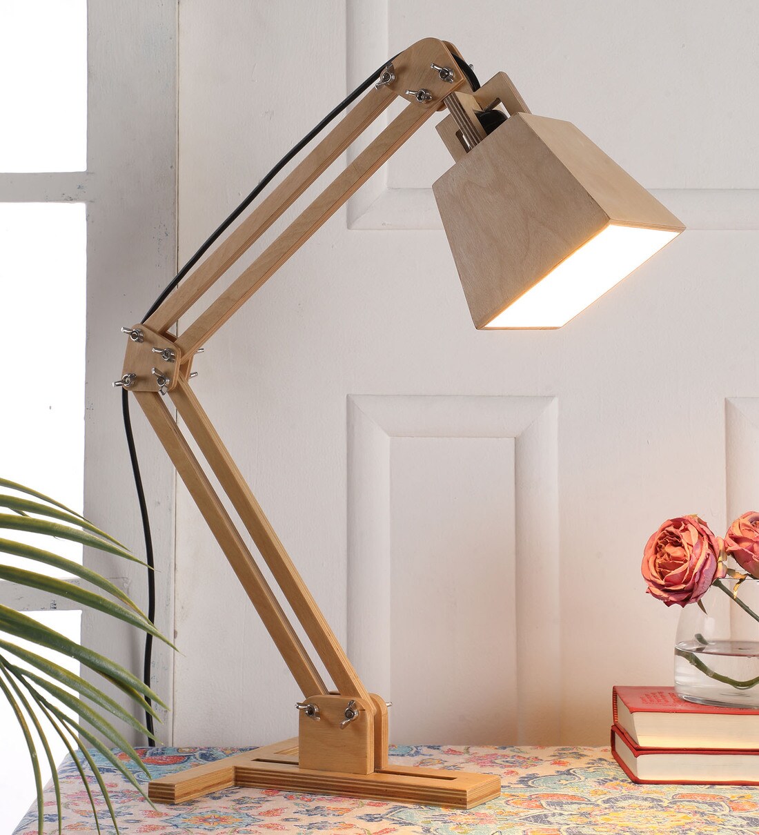 Buy Brown Shade Study Lamp with Wood Base by Woodlab Online - Work and ...