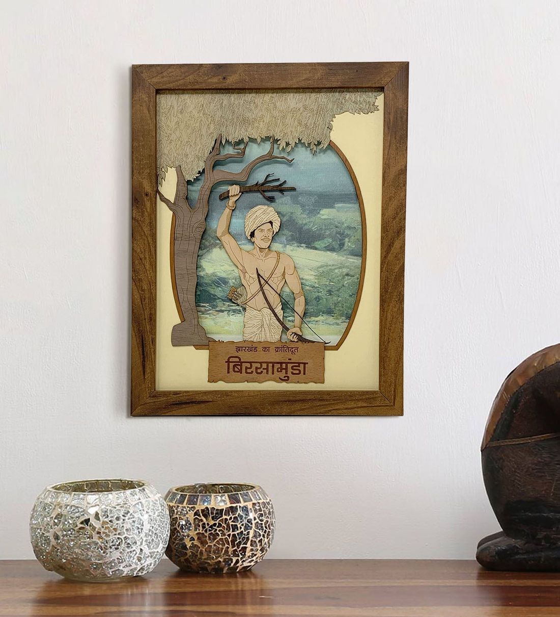 Buy Brown Wood Veer Birsa Munda Art by Frames Cottage Online - People ...