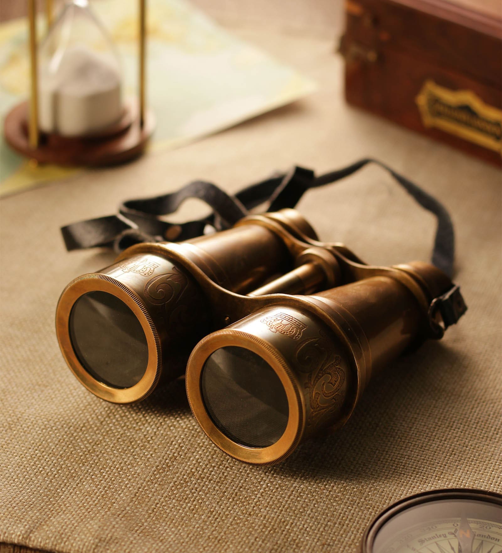 Buy Brown Antique Brass Binocular With Leather Cover by Exim Decor ...