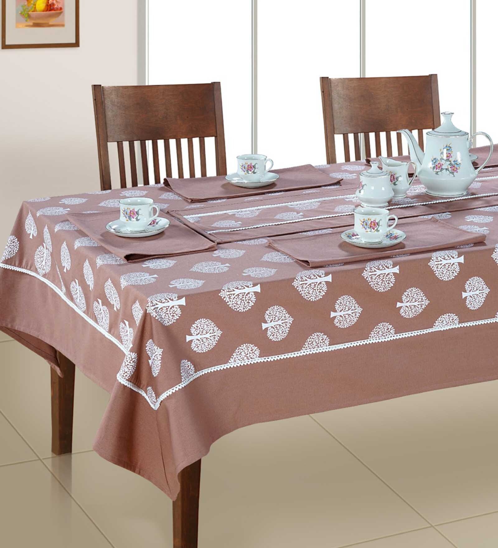 Buy Gharana (60x60) Brown & White Cotton (Set of 6) Table Linen Set at ...