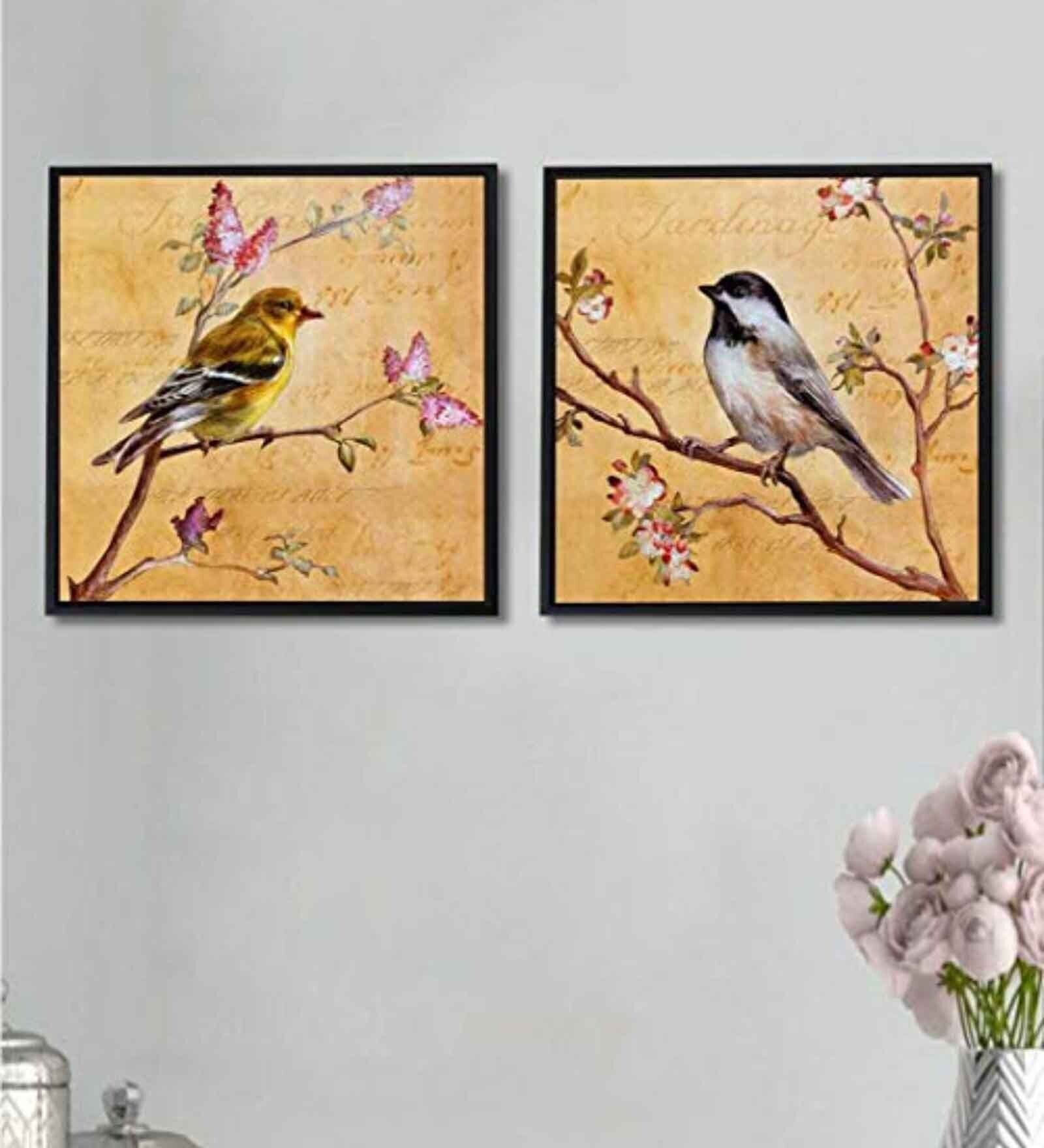 Buy Birds Brown Canvas Framed Wildlife Art Print Set of 2 Online ...