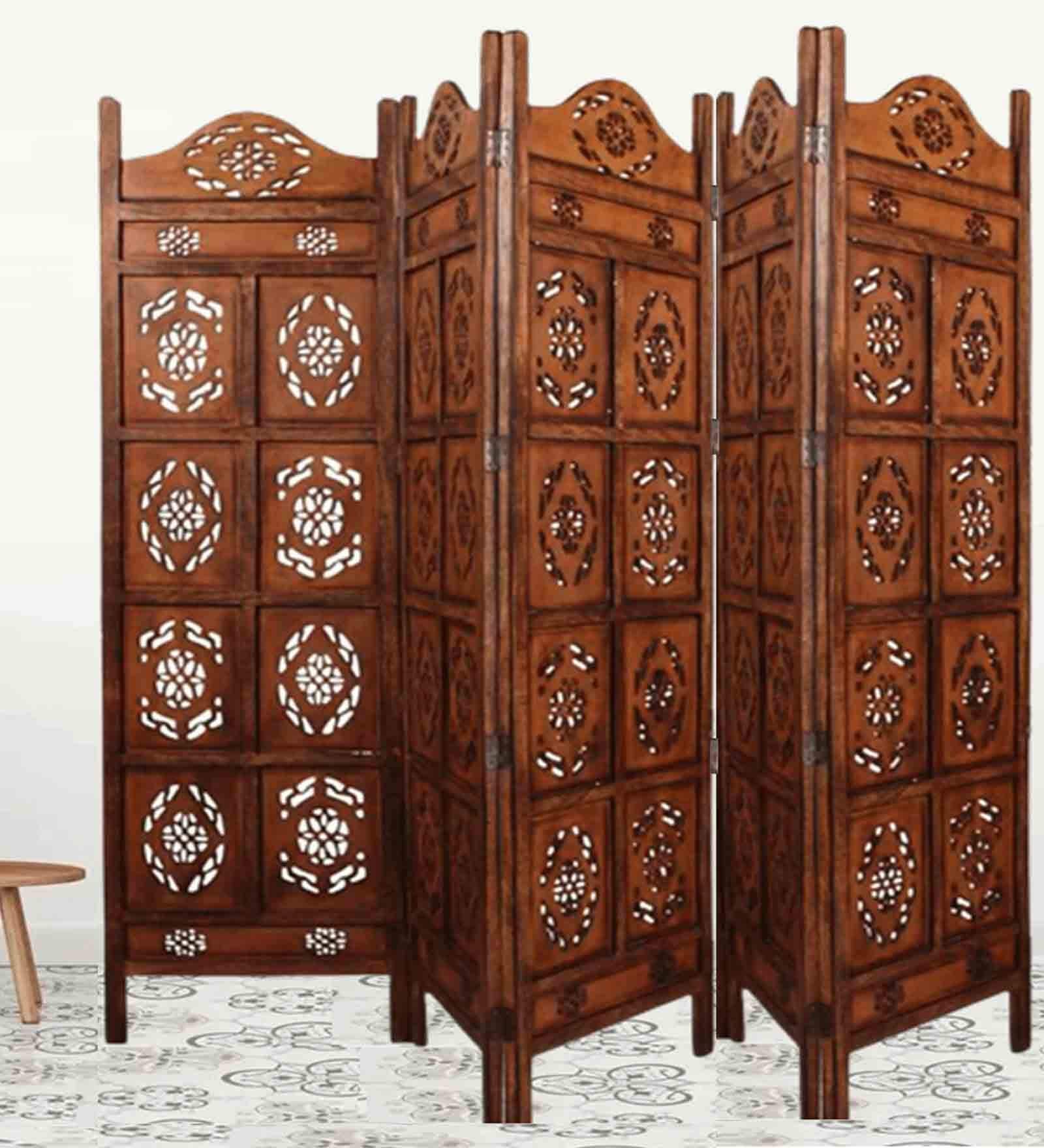 Buy Brown Mango Wood Intricately And Mdf Handmade Room Dividers (Set Of ...