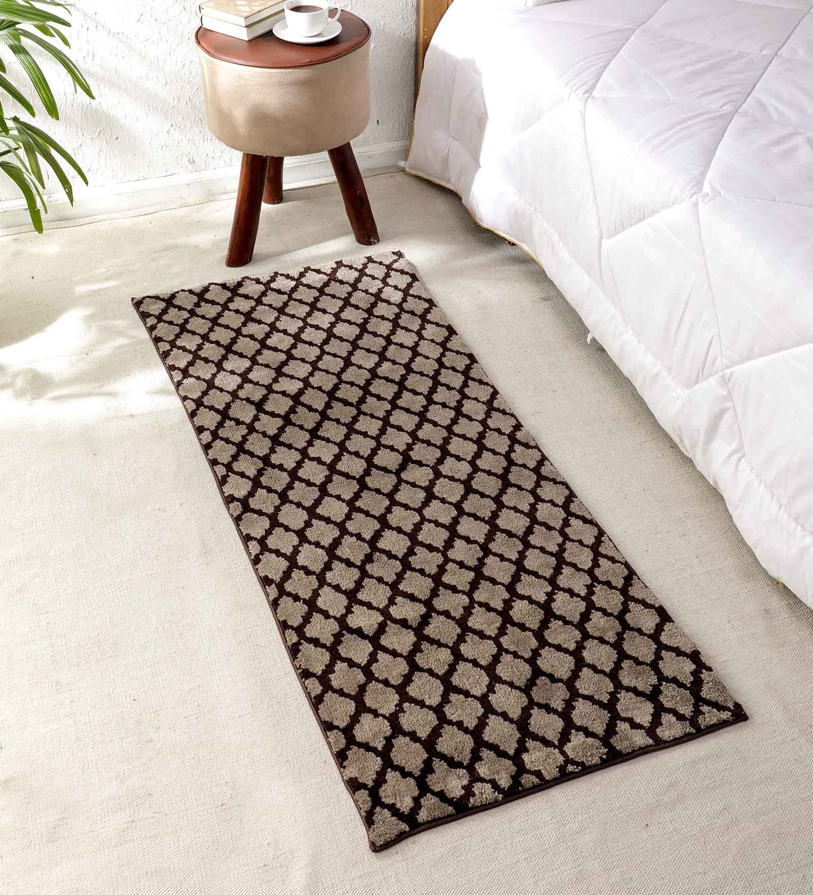 Buy Brown Polyester Shaggy 60x24 Inches Bed Side Runners by Flooring ...