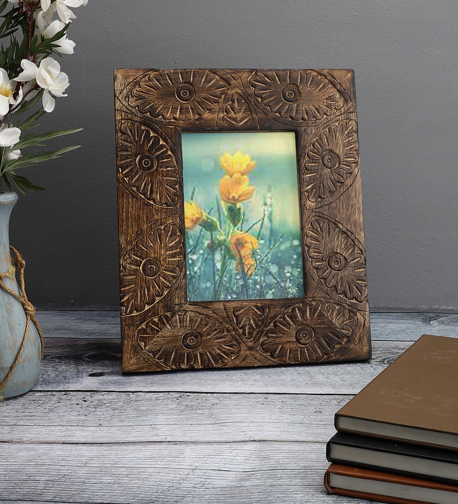 Buy Brown Rectangular Venice Traditional Mango Wood Table Photo Frame ...