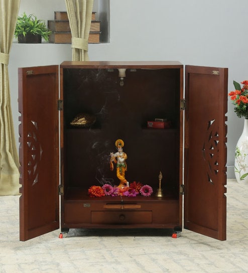 Buy Brown Sheesham And MDF Wood Pooja Mandir With Door at 35% OFF by D ...