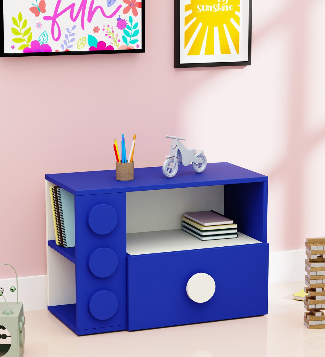 Buy Building Blocks Kids Bedside Table in Blue Colour at 20% OFF by ...