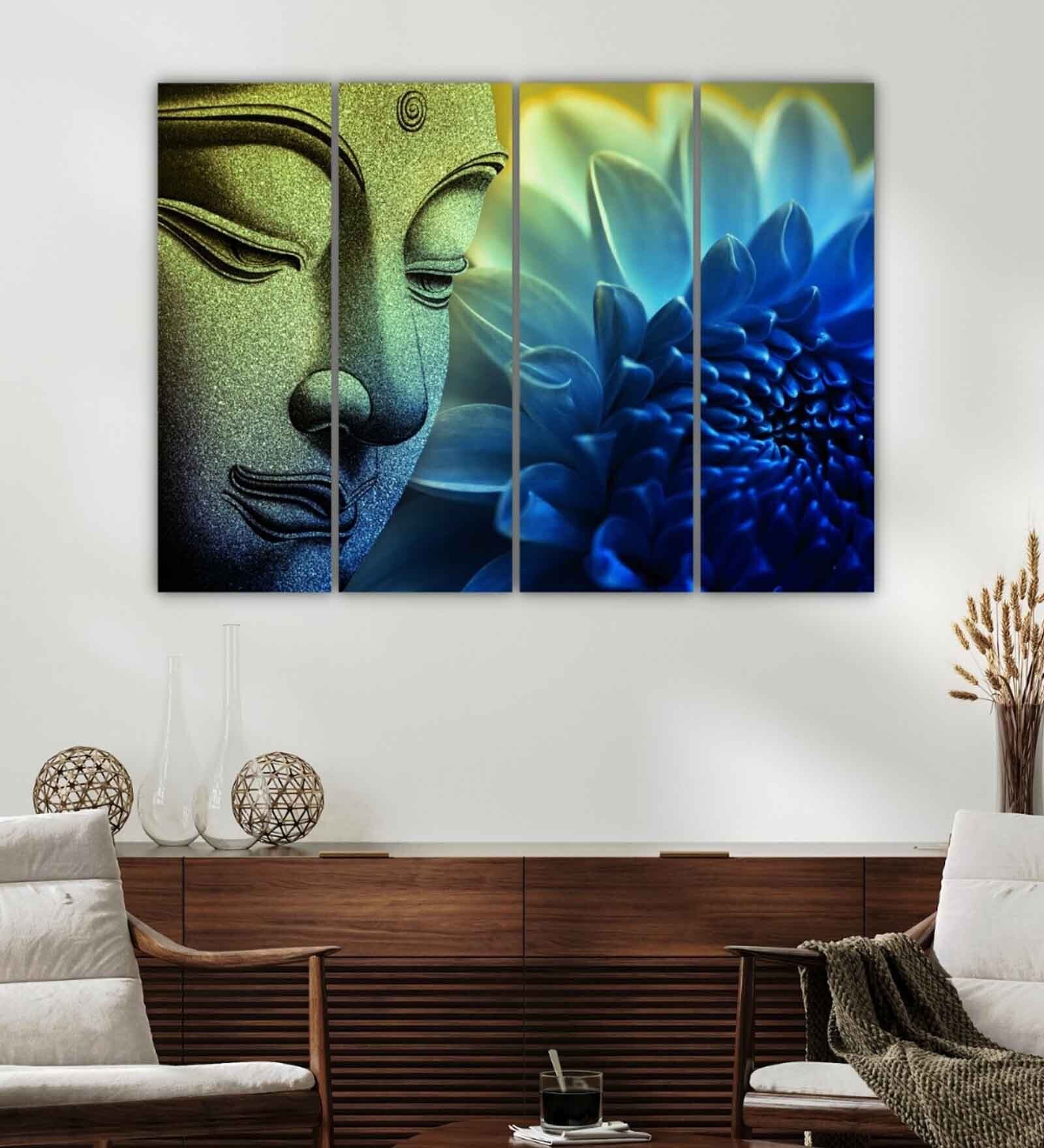 Buy Buddha Religious Blue Wood Framed Spiritual Art Panel Set of 4 at ...
