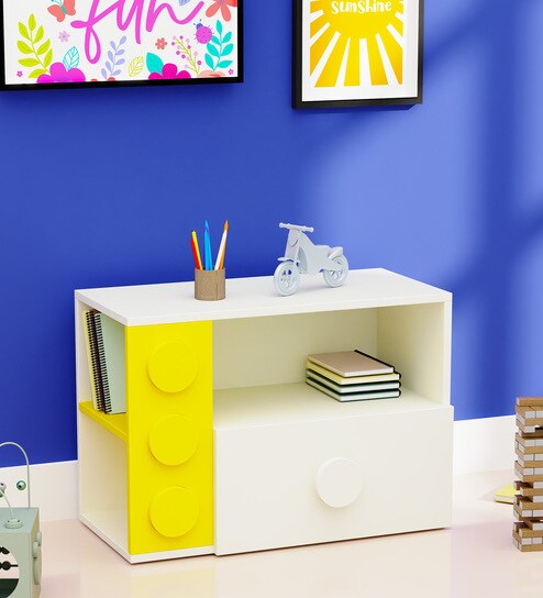 Buy Building Blocks Kids Bedside Table in Yellow & White Colour at 20% ...