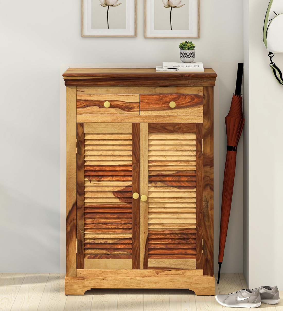 Buy Carleson Sheesham Wood Shoe Cabinet In Rustic Teak Finish at 15% ...