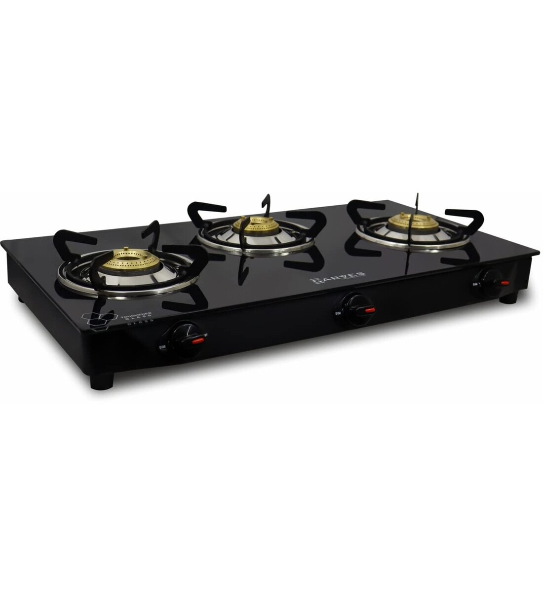 Buy CARVES 3 Burner Alfa Glass MS Frame LPG Gas Stove (Casting Heavy ...