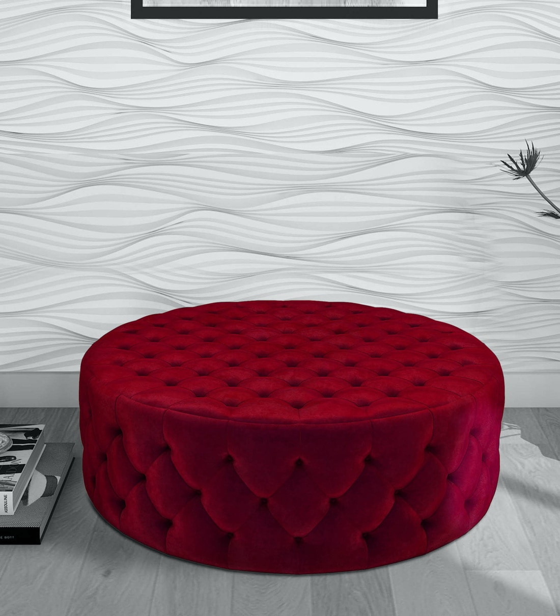 Buy Casper Round Cocktail Pouffe in Red Colour at 42% OFF by ...