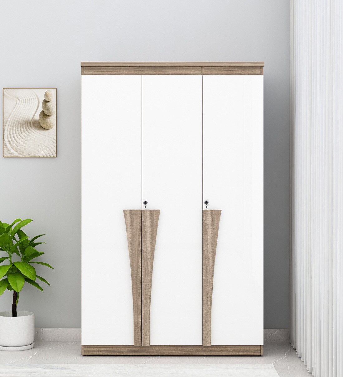 Buy Cassandra 3 Door Wardrobe in Bella Noce & Glossy White Colour at 10 ...