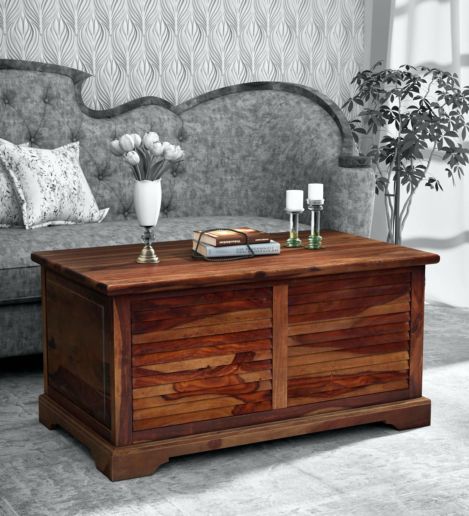 Buy Carleson Sheesham Wood Trunk in Provincial Teak Finish Online ...