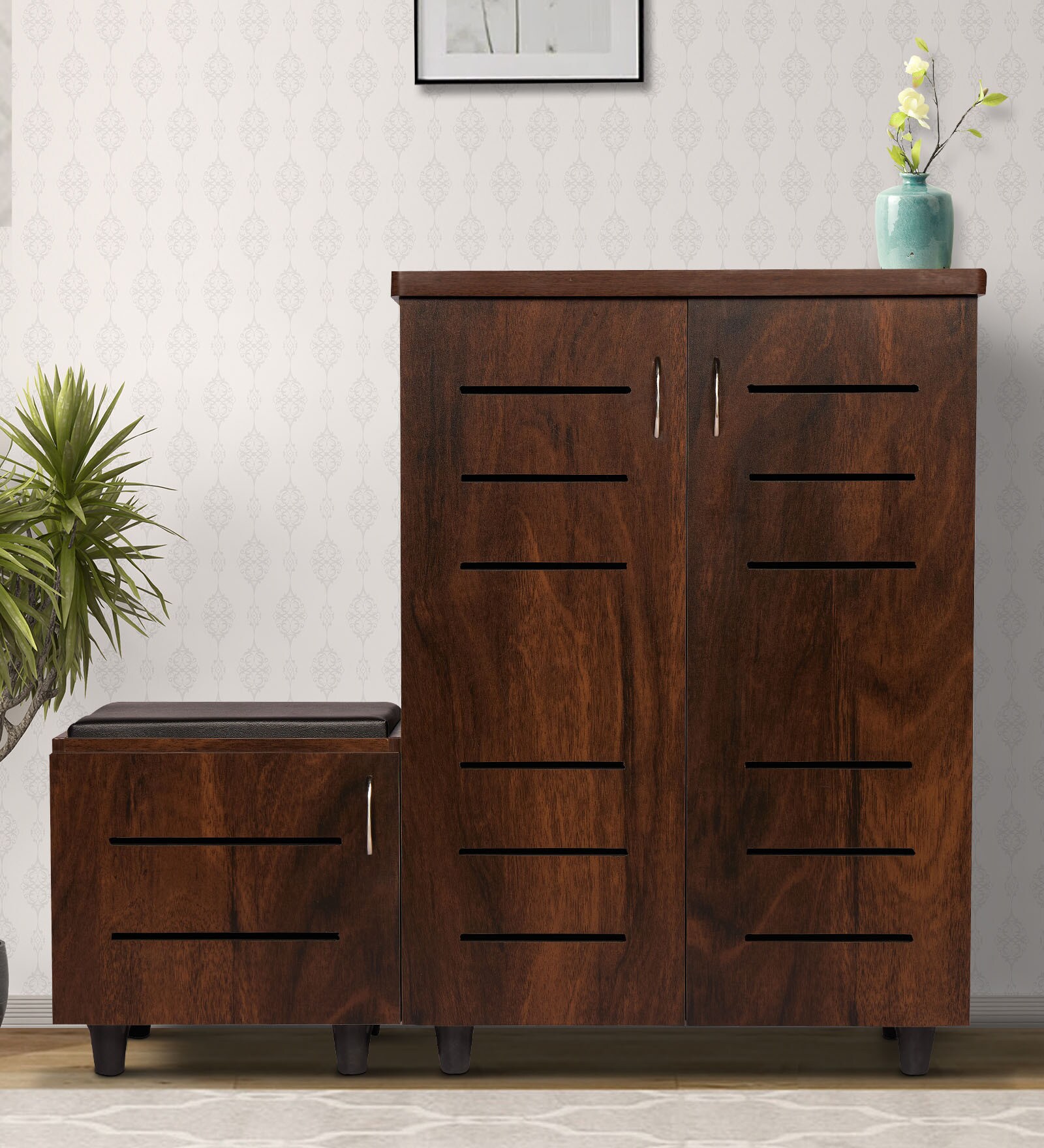 Buy Carson Shoe Rack With Seating In Brown Teak Finish at 33% OFF by ...