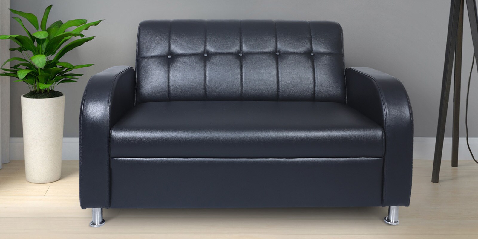 Buy Caster Leatherette 2 Seater Sofa In Black Colour at 22% OFF by ...
