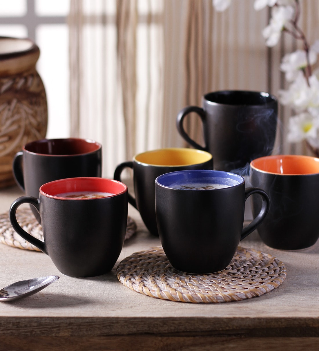 Buy Classic Matte 200ml Black Ceramic (Set of 6) Coffee Mug Online ...
