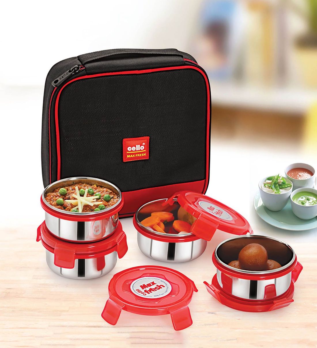 Buy Stainless Steel & Plastic 300 ML Tiffin Bag - Set Of 4 by Cello ...