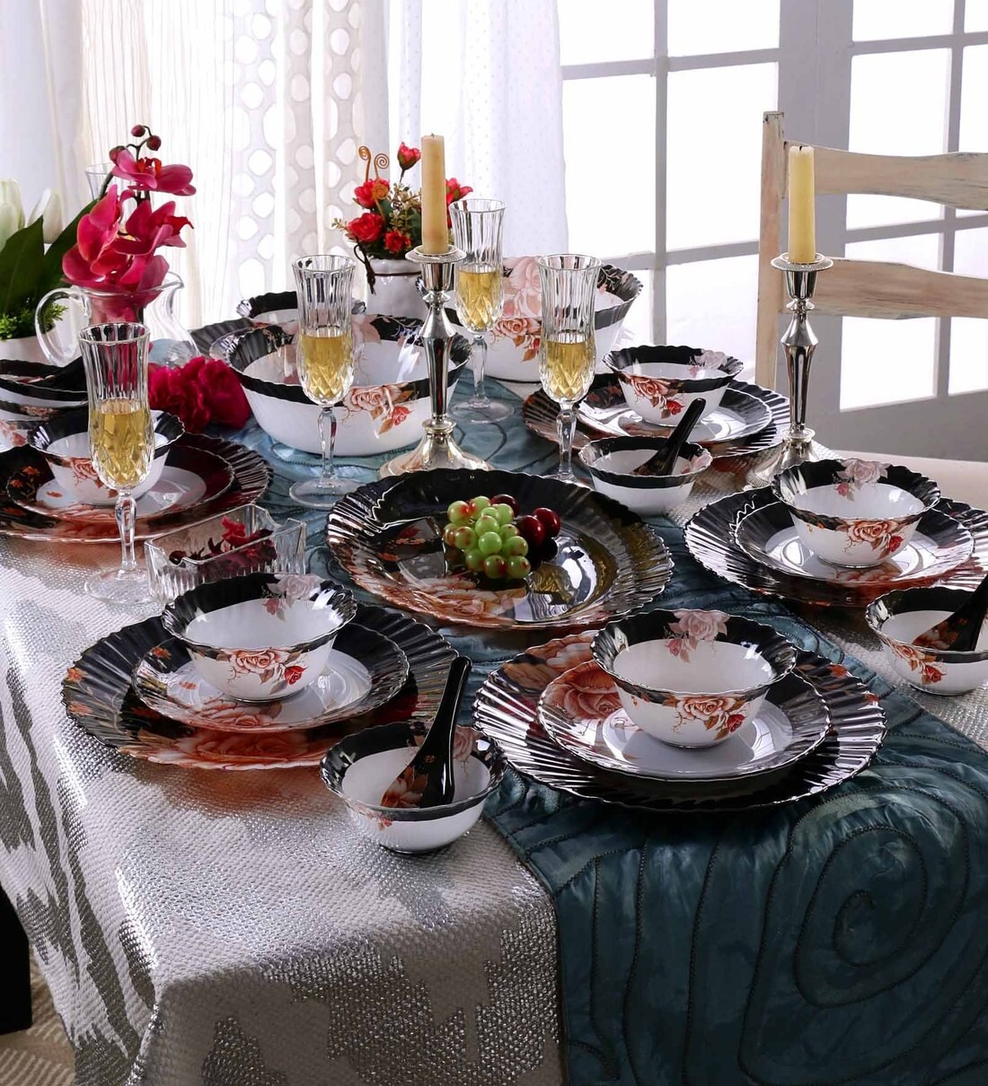 Buy Lavanya Black Glass Classic Dinner Set - 33 Pieces By Ceradeco ...