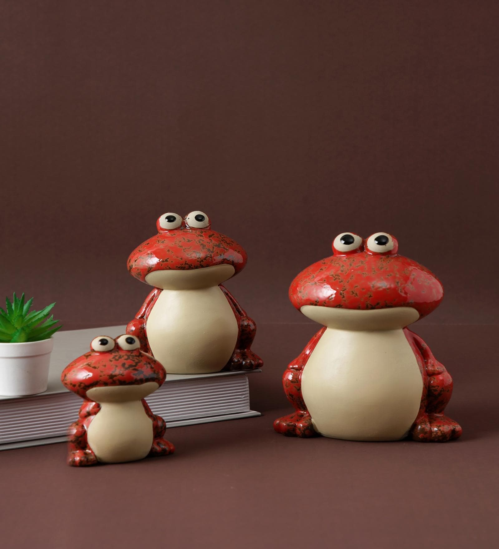 Buy Ceramic Frog Family Showpiece Red & Brown Ceramic Showpiece by ...