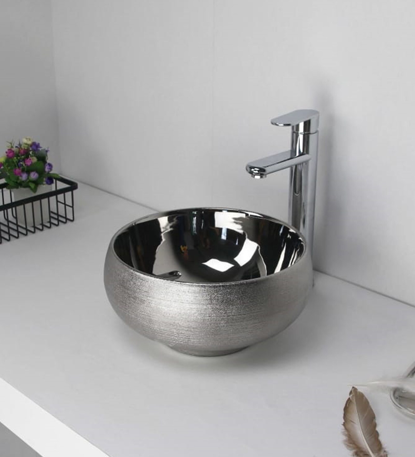 Buy Ceramic Round Shape White Counter Top Wash Basin (H: 6.2, W: 12.4 ...