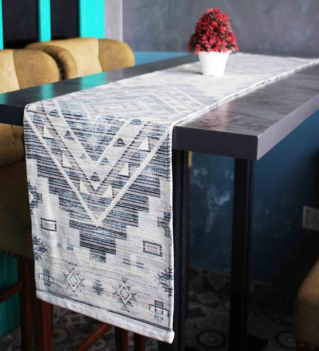 Buy Textured (72x13) Grey & White Cotton Table Runner Online - Table ...