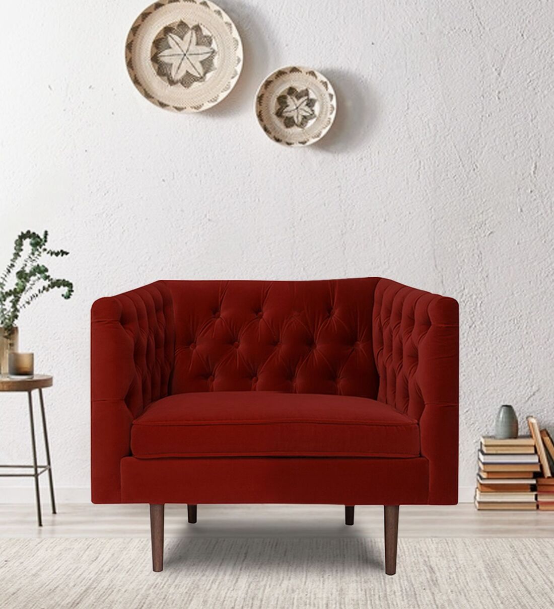 Buy Chesterfield Fabric 1 Seater Sofa in Red Colour at 21% OFF by ...